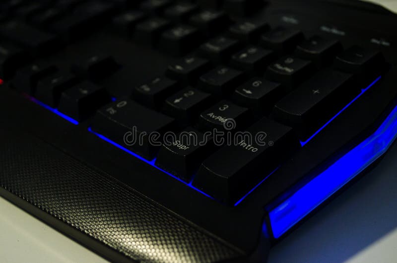 Black Gaming Keyboard Close Up with Blue Led Backlit Stock Image ...