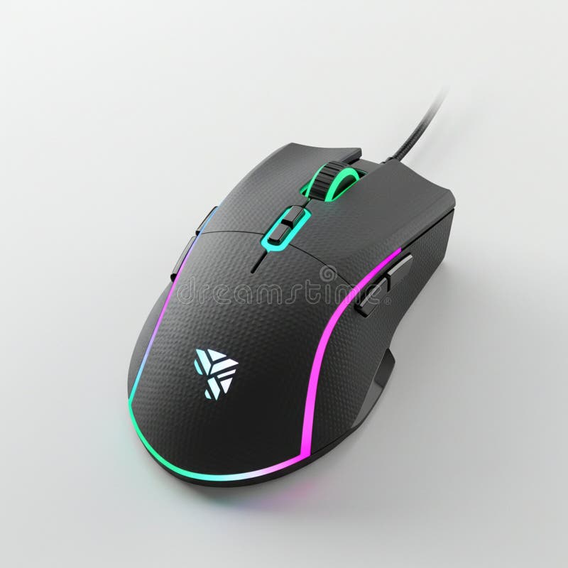 Black Gaming Mouse Featuring a Textured Surface and RGB Lighting ...