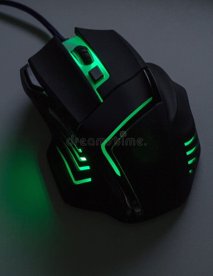 A Black Gaming Mouse with a Green Light Stock Image - Image of keys ...