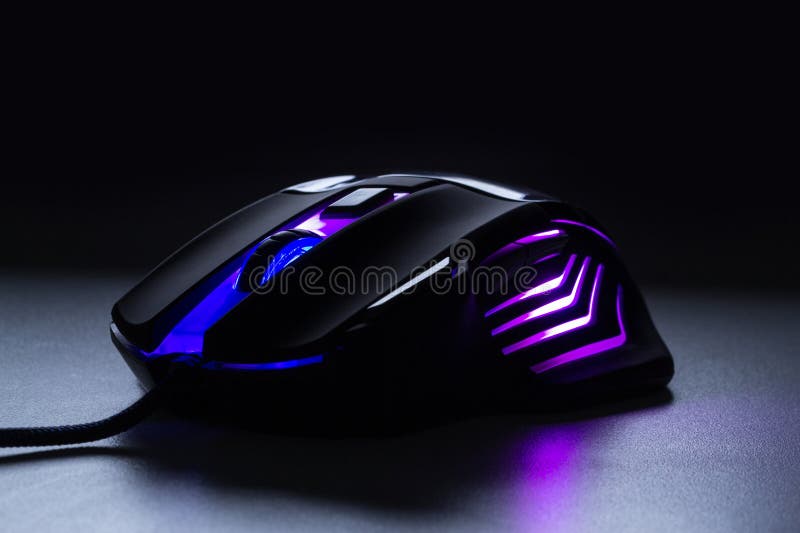 Black Gaming Mouse with Purple Light Stock Image - Image of ergonomic ...
