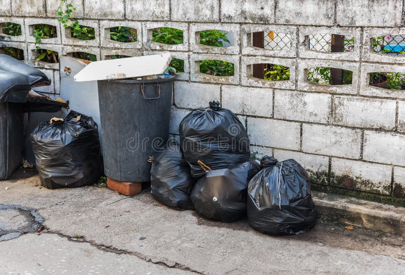 Black Garbage Bag on the Street. Stock Image - Image of ecology, grey ...