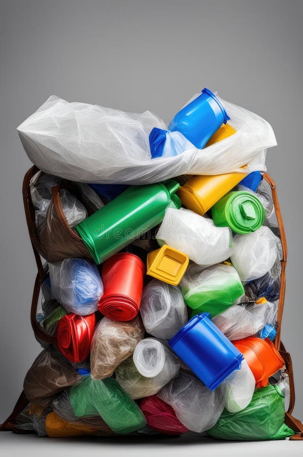 Black Garbage Bag with Visible Plastic Waste on Neutral Backdrop Stock ...