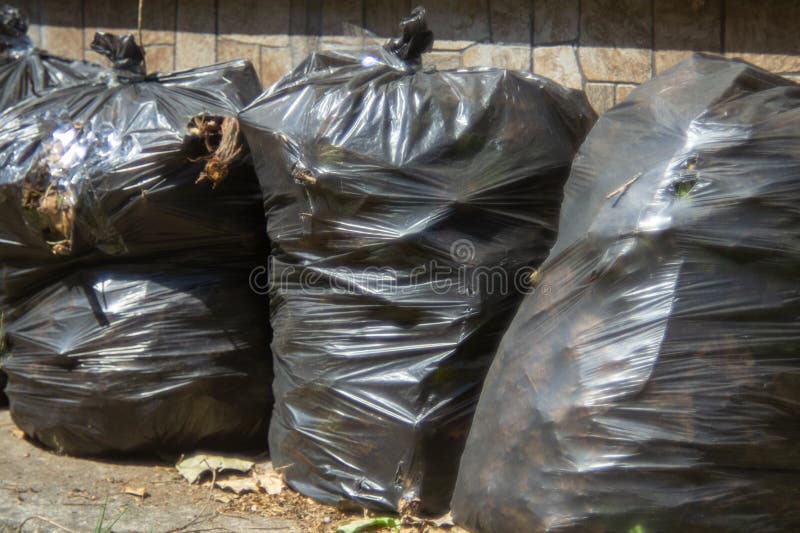 Black Garbage Bags. Garbage in Bags Stock Image - Image of geology ...