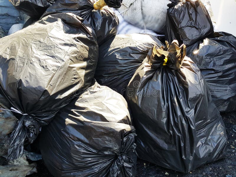 Black garbage bags. stock image. Image of factory, dirty - 155485261
