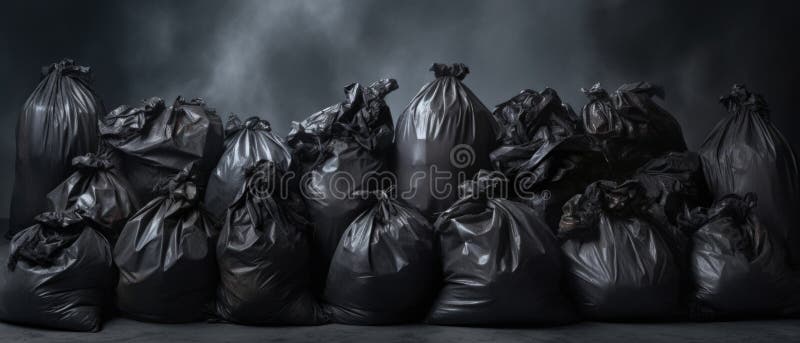 Black Garbage Bags Stack or Waste Plastic Bags Isolated on White ...