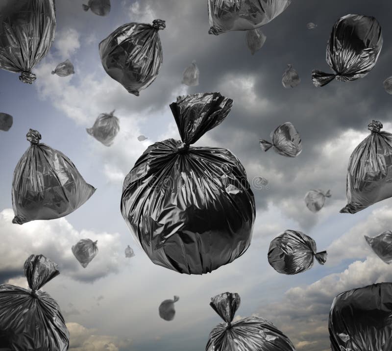 Black Garbage Bags in the Stormy Sky. Stock Photo - Image of plastic ...