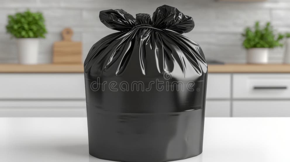 A Black Garbage Can Placed on the Kitchen Counter Stock Image - Image ...