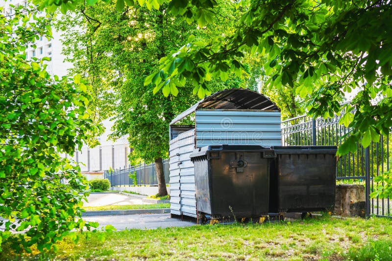 Black garbage containers stock image. Image of reusing - 148664807