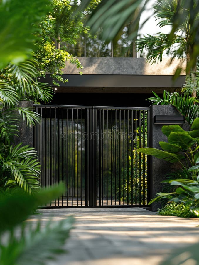 Black Gate and Fence with Sign Stock Image - Image of coloured, thank ...