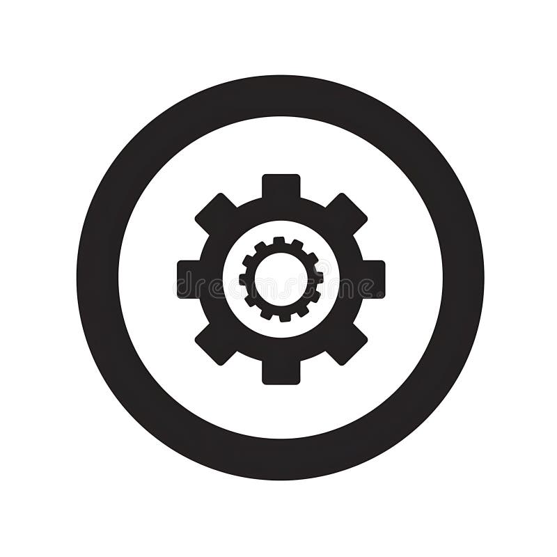 Black Gear Icon Featuring Two Concentric Cogwheels Inside a Circular ...