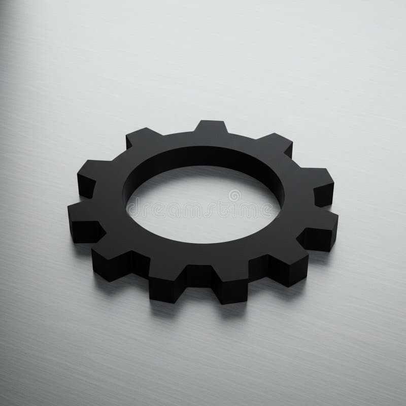 A Black Gear-shaped Object Rests on a Textured, Metallic Surface. the ...
