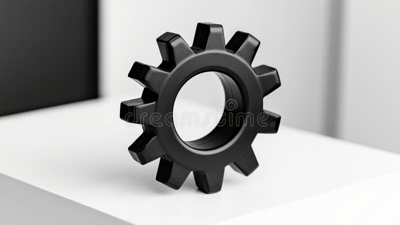 A Black Gear on a White Surface with a Black Box in the Background ...