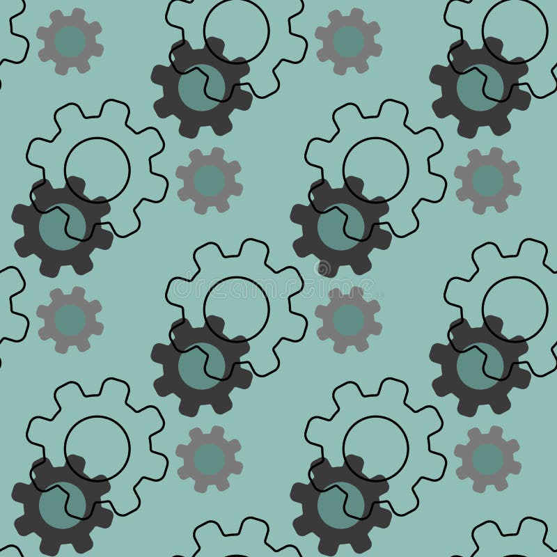 Black Gears Seamless Pattern Isolated on Blue. Wheels or Cogs. Repeat ...