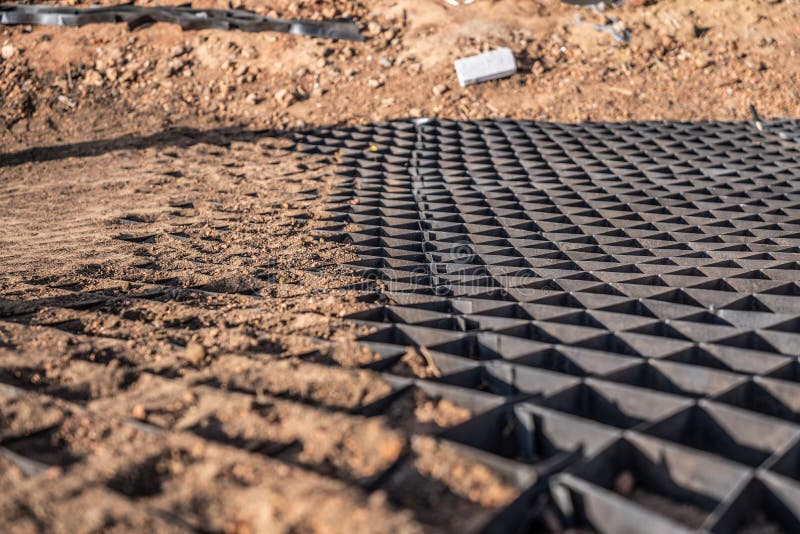 Black Geogrid Filled with a Soil for Stability of Steep Hill Stock ...