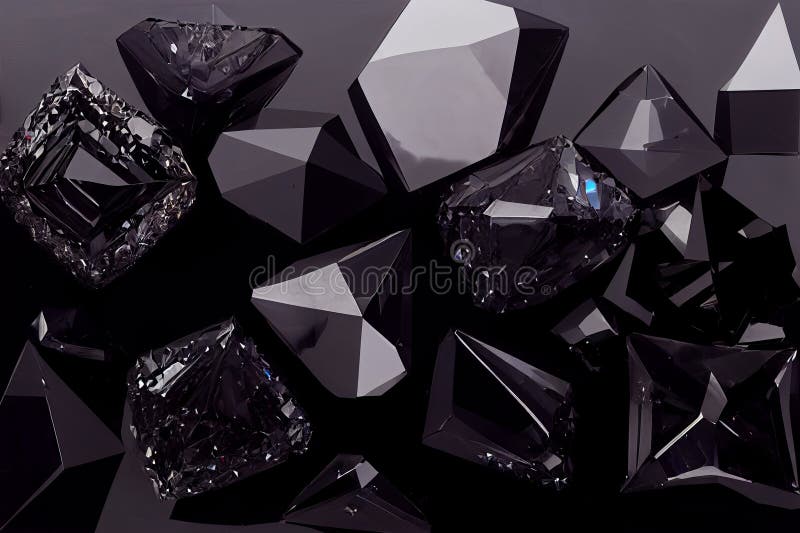 Black Geometric Crystals Gemstone on Black Background. Beautiful ...
