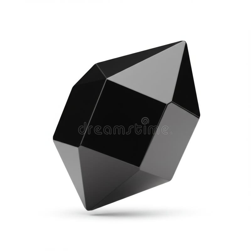 Black Geometric Gem 3D Render on White Background Stock Illustration ...