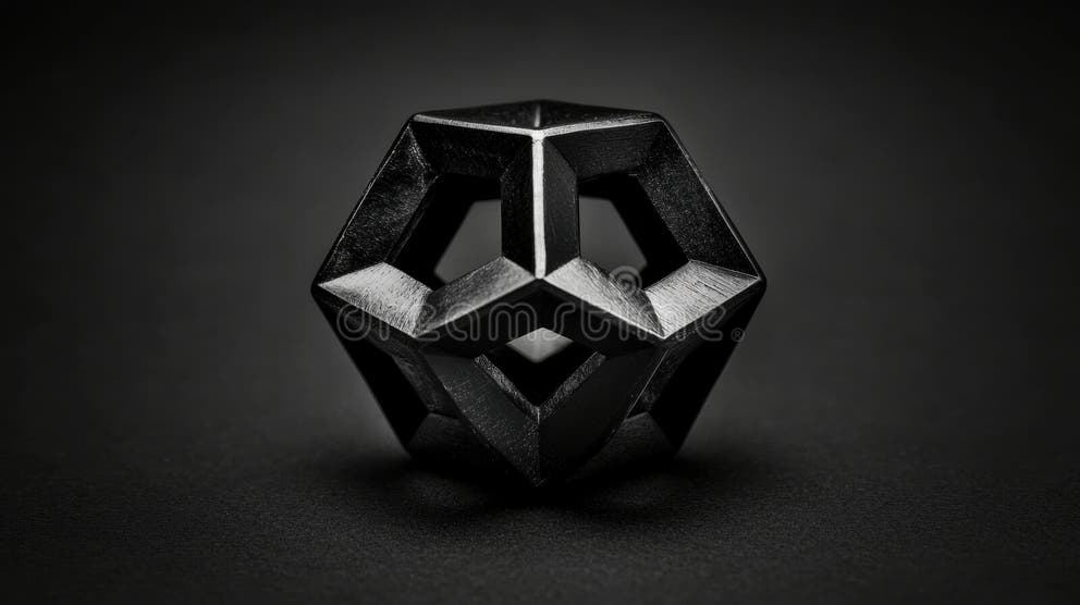 A Black Geometric Sculpture with a Hexagonal Base and a Triangular Top ...