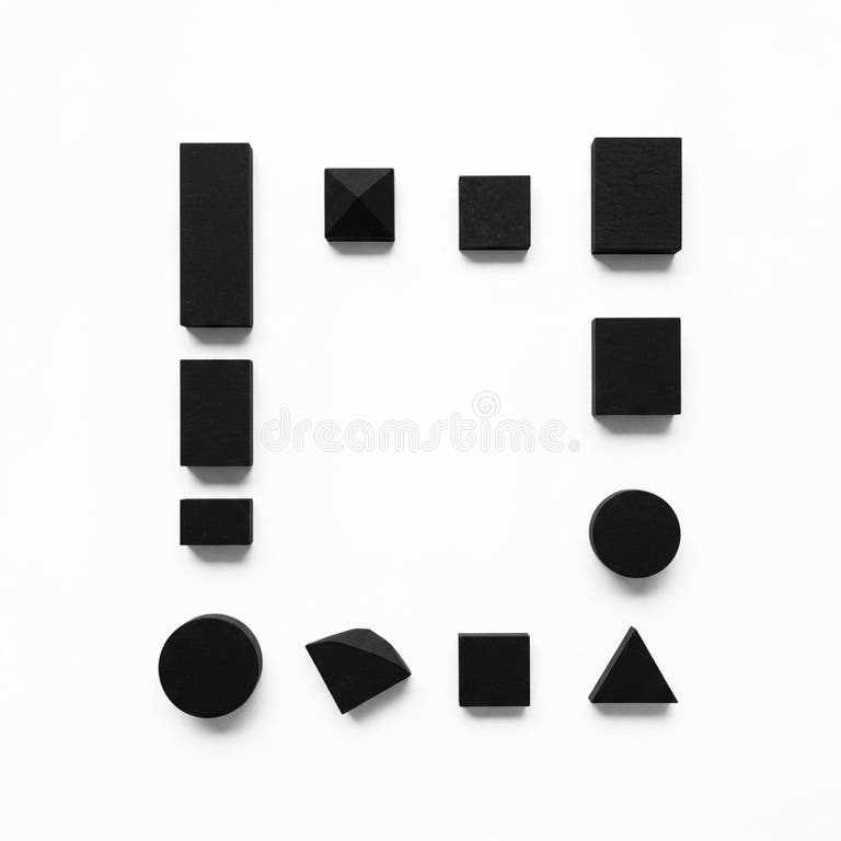 Black Geometric Shapes Arranged in a Square Formation on a White ...
