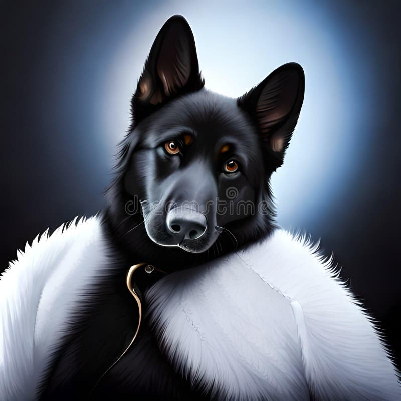 Black German Shepherd Dog on Black Background. Stock Illustration ...