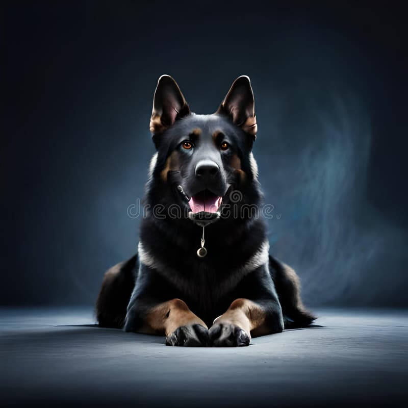 Black German Shepherd Dog on Black Background. Stock Illustration ...