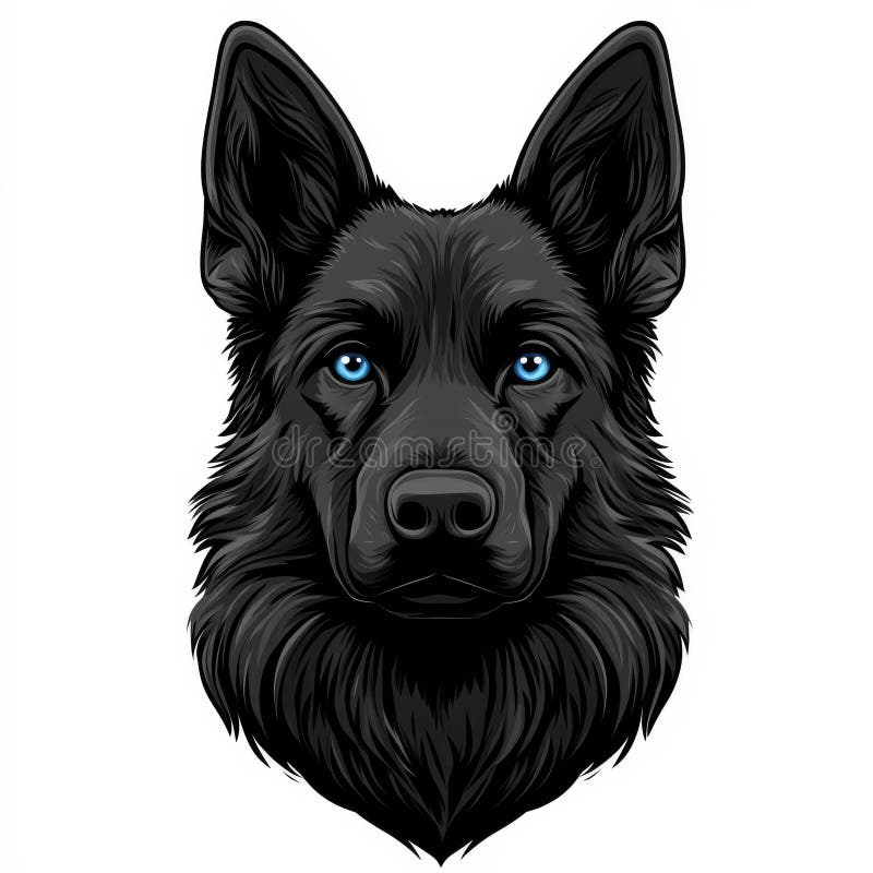 Black German Shepherd Dog Head Logo Vector with Blue Eyes, on a White ...