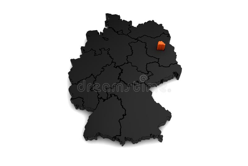 Black Germany Map, with Berlin Region, Highlighted in Orange. Stock ...