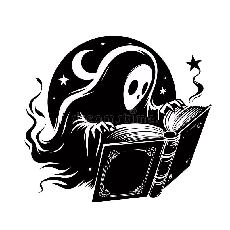 Black Ghost Reading a Book Vector Silhouette Illustration Stock Vector ...