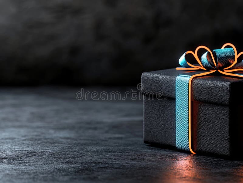 A Black Gift Box with a Blue Ribbon Tied Around it Stock Photo - Image ...