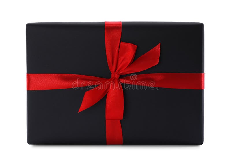 Black Gift Box with Bow Isolated on White Stock Image - Image of ...