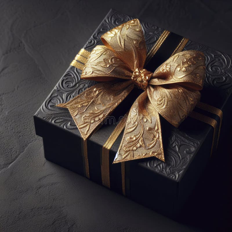 Black Gift Box with Gold Bow. Ai Generative Stock Illustration ...