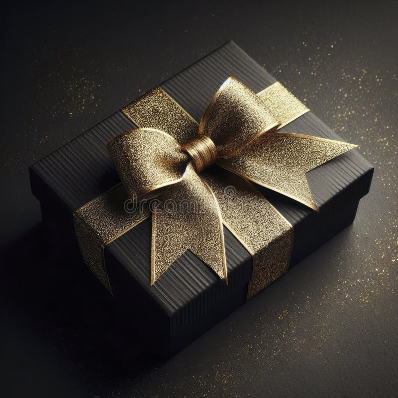 Black Gift Box with Gold Bow. Ai Generative Stock Illustration ...