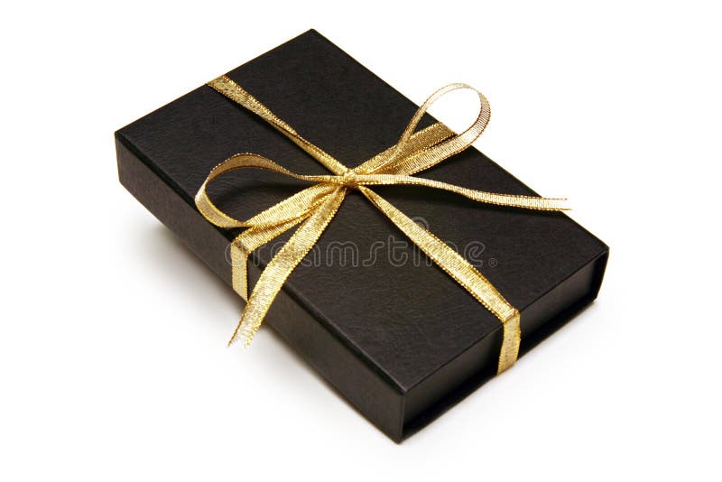 Black Gift Box with Gold Bow Stock Photo - Image of form, modern: 321700166
