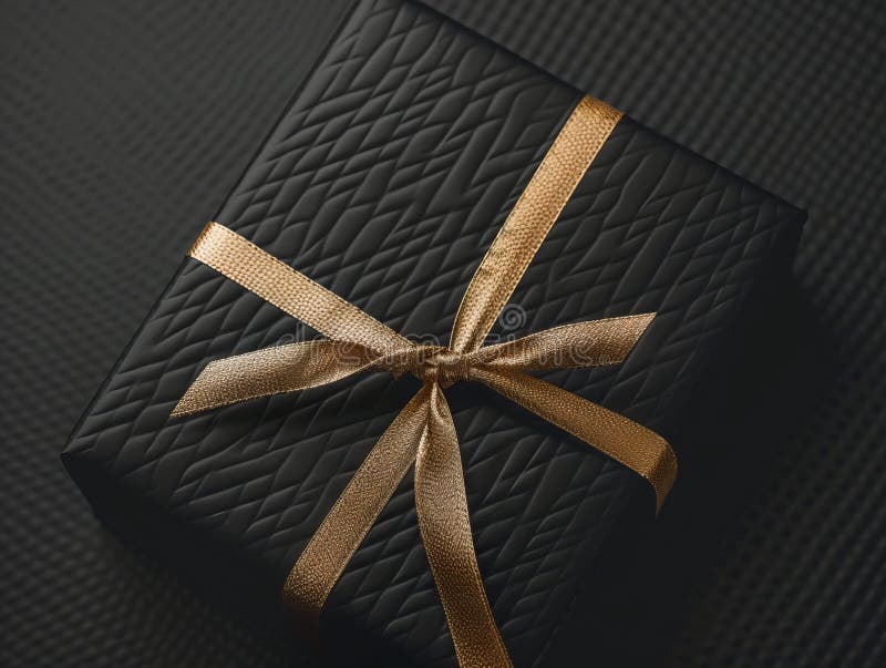 A Black Gift Box with Gold Ribbon Stock Photo - Image of black ...