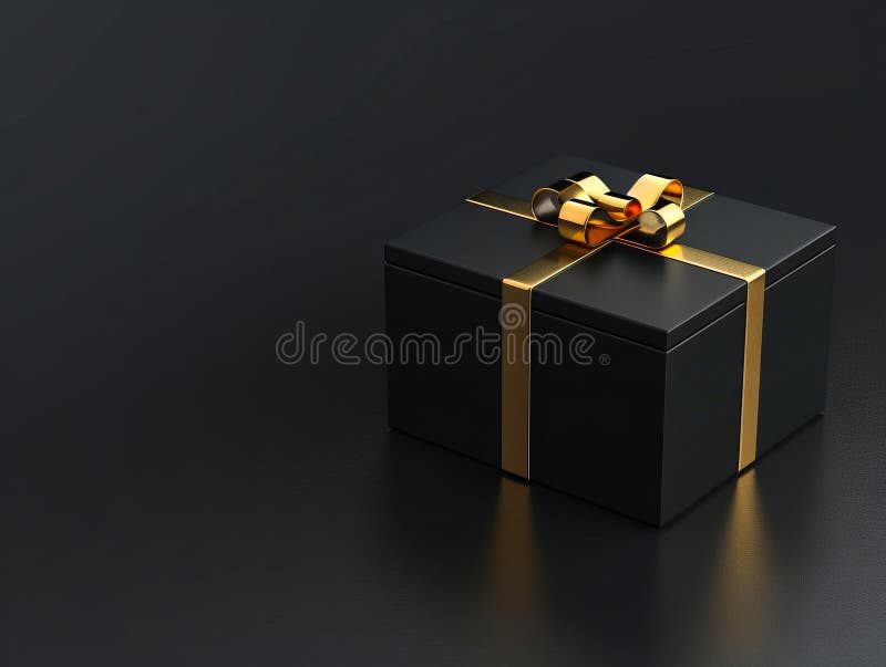 A Black Gift Box with a Gold Ribbon Tied Around it Stock Illustration ...