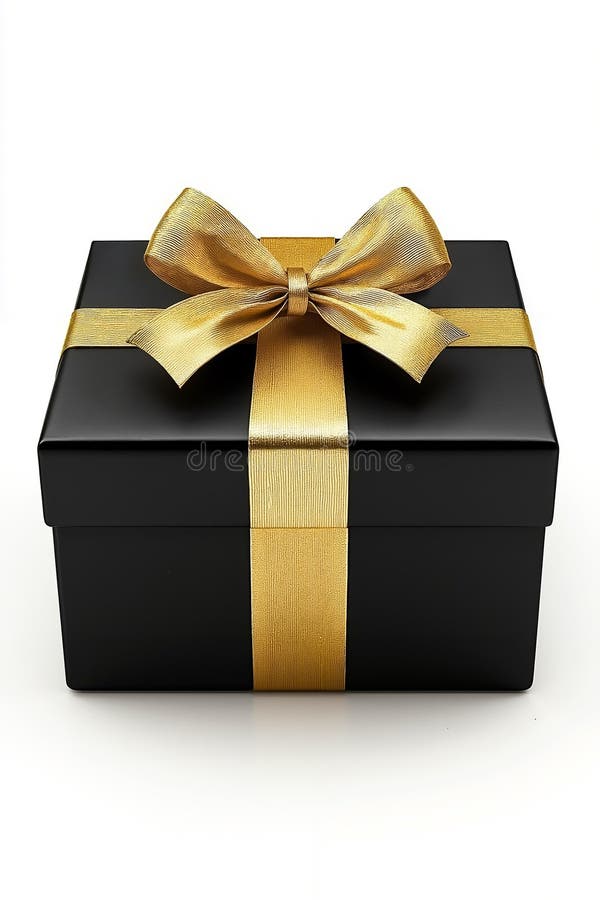 A Black Gift Box with a Gold Ribbon Tied Around it Stock Image - Image ...
