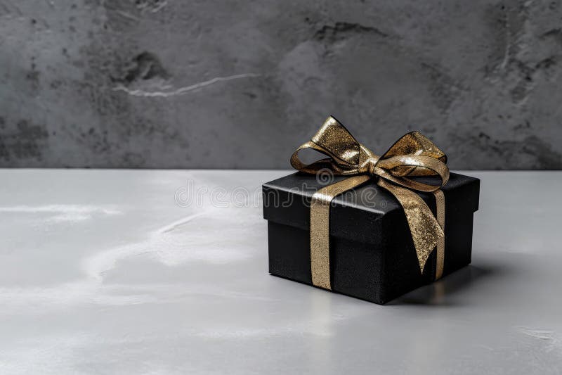 Black Gift Box with Gold Ribbon on White Background. Generative AI ...