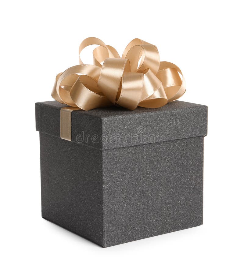 Black Gift Box with Golden Bow on White Background Stock Photo - Image ...
