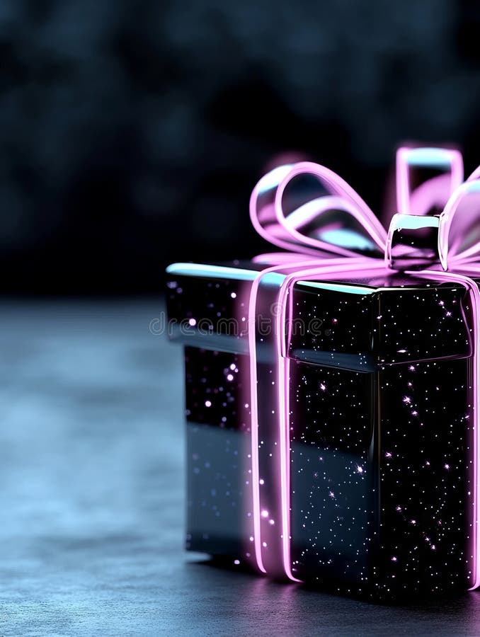 A Black Gift Box with a Pink Ribbon Tied Around it Stock Photo - Image ...