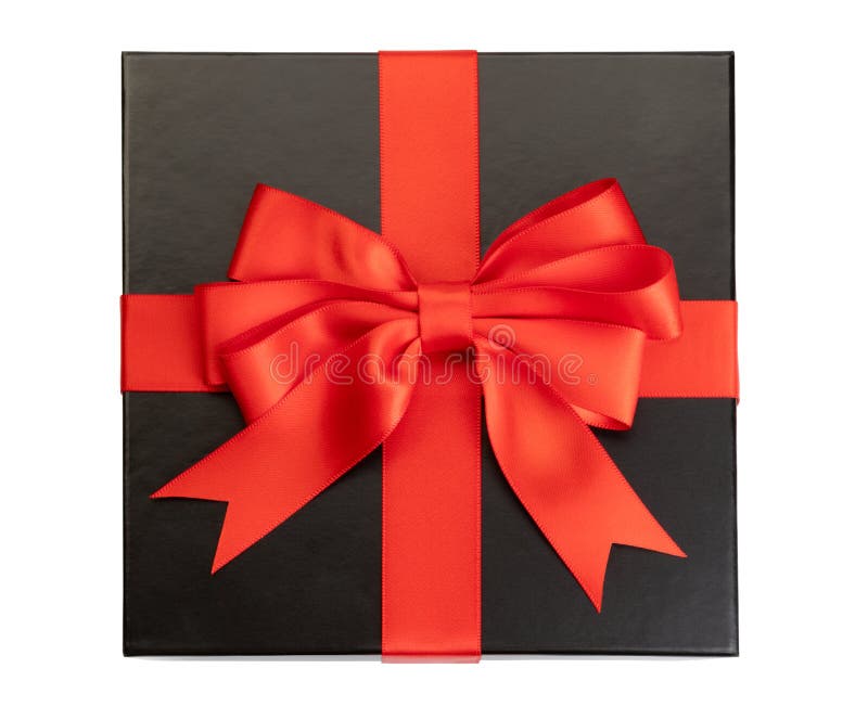 Black Gift Box with Red Bow and Ribbon Isolated. Top View Stock Image ...