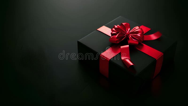 Black Gift Box with Red Bow on Black Surface Stock Video - Video of ...