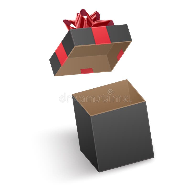 The Black Gift Box with Red Gift Ribbon, Empty Box with Lid, Vector ...