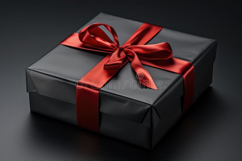 Black Gift Box with Red Ribbon, Black Friday. Generative AI Stock Photo ...