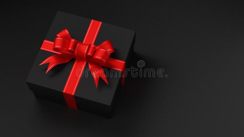 Black Gift Box with a Red Ribbon. Black Friday. Valentine`s Day Stock ...