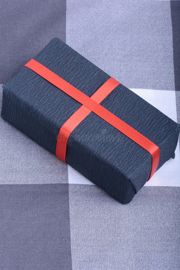 Black Gift Box with Red Ribbon Stock Photo - Image of love, beautiful ...
