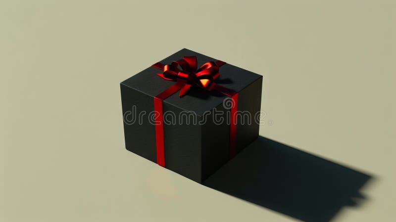 A Black Gift Box with a Red Ribbon Tied Around it Stock Illustration ...