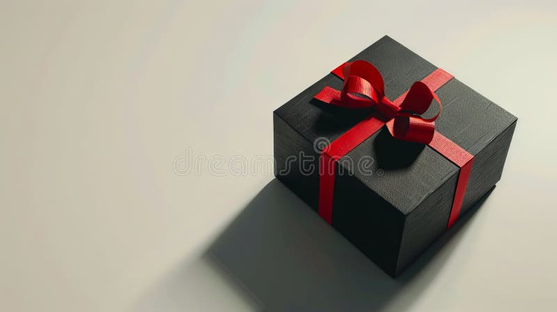 A Black Gift Box with a Red Ribbon Tied Around it Stock Image - Image ...