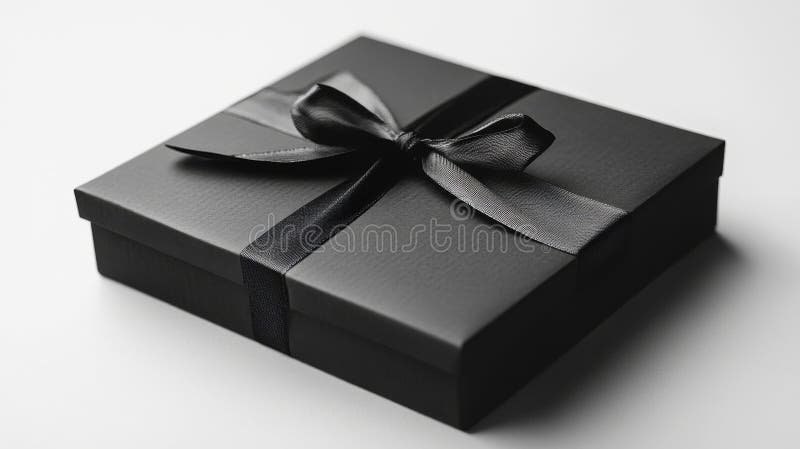 Black Gift Box with Black Ribbon on White Background Stock Illustration ...