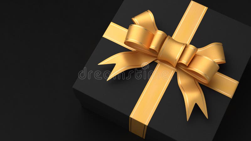 Black Gift Box with a Yellow Ribbon. Black Friday. Valentine`s Day ...