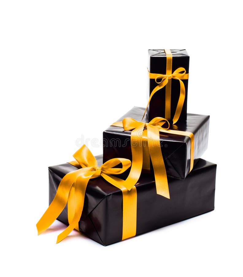 Black Gift Box with Yellow Satin Ribbon Stock Photo - Image of elegant ...