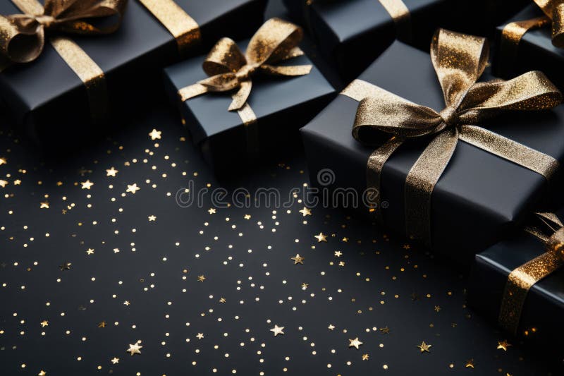 Black Gift Boxes Blank Greeting Card Stock Illustration - Illustration ...